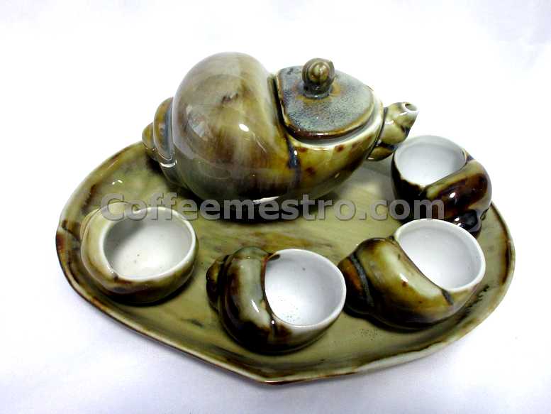 Sea Shell Shape Ceramic Tea Pot and 4 Cups Set - Coffeemestro.com