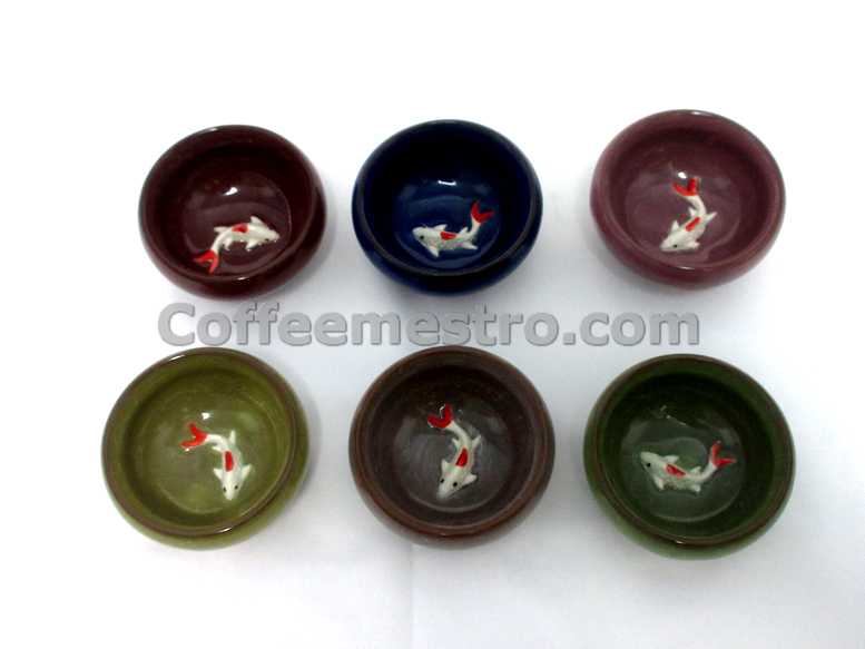 Six Ceramic Tea Cups with Koi Fish Shape at the Bottom - Coffeemestro.com